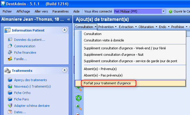 Forfait pour traitement d´urgence (service de garde) – DentAdmin