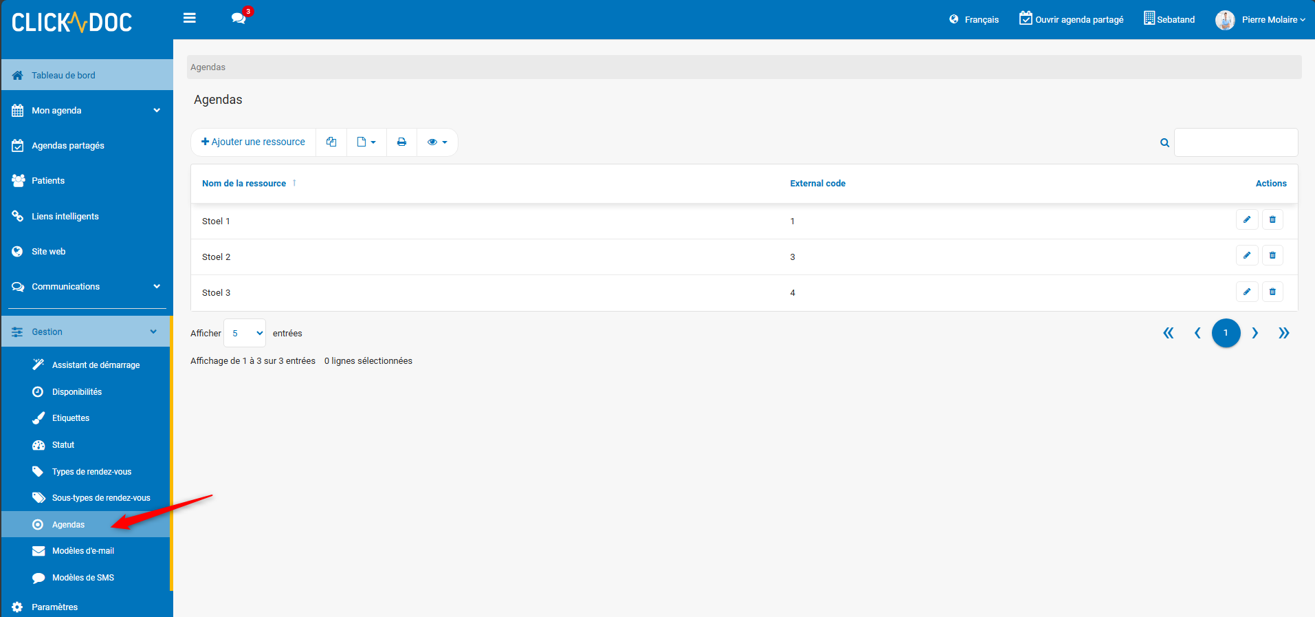 Gestion des agendas – DentAdmin