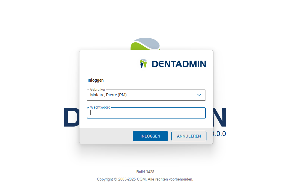 Se connecter avec DentAdmin et définir un mot de passe – DentAdmin